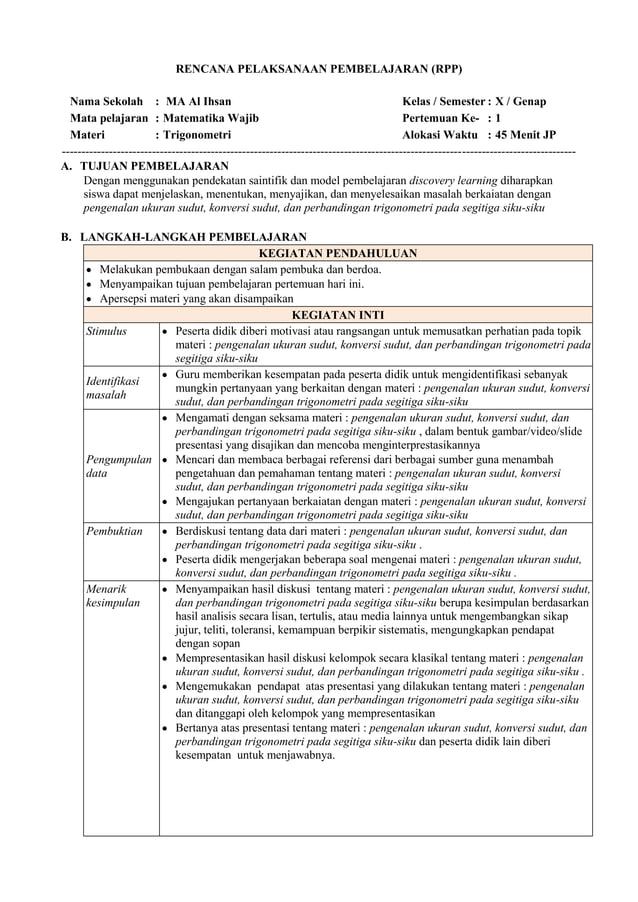 RPP 6 - Trigonometri.docxjjkkkkkkkkkkkkkkkkkkkkkkkkkkkk | PDF