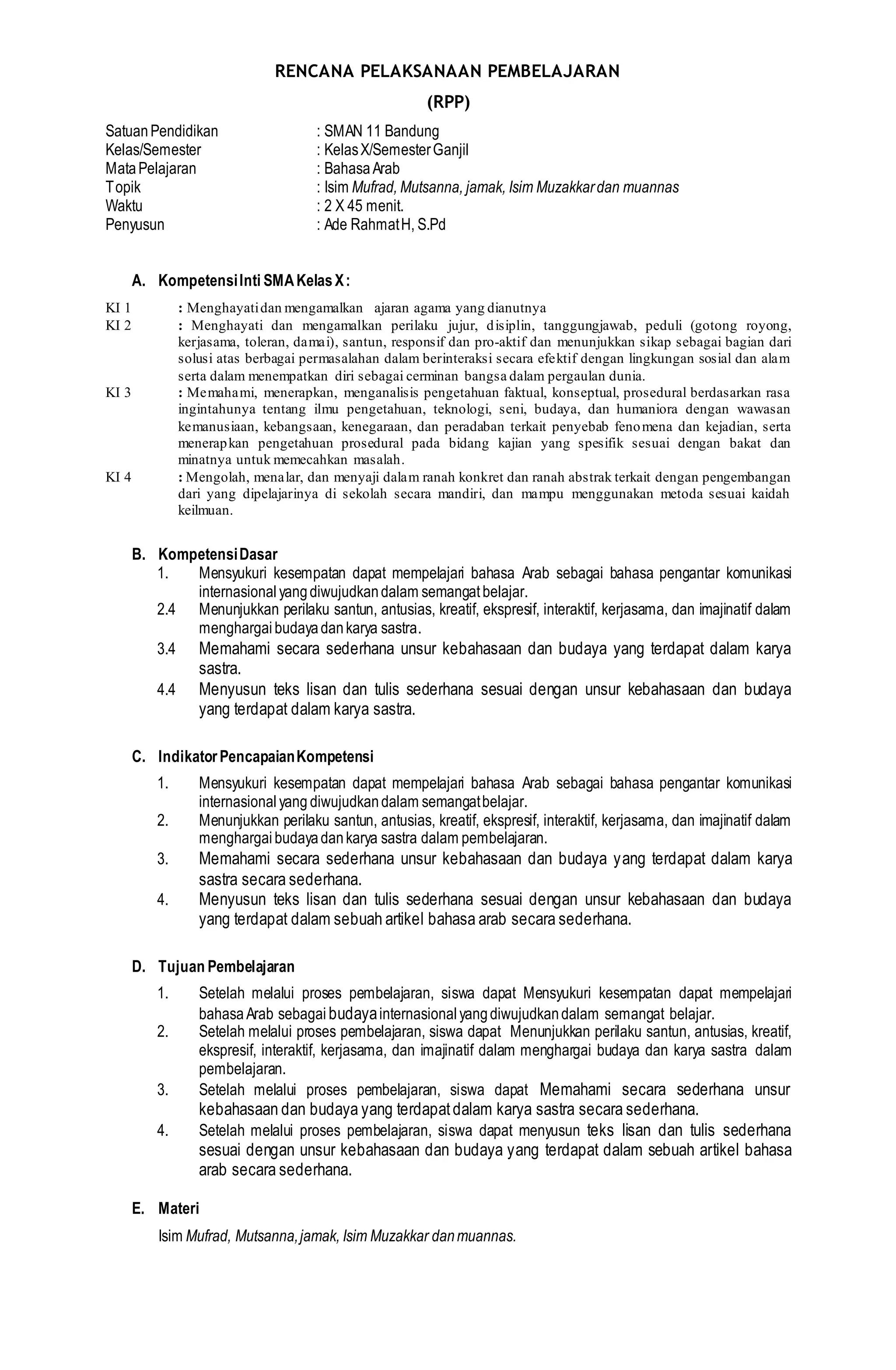 Rpp 6 isim mufrad, mutsanna, jamak, isim muzakkar dan muannas | DOCX