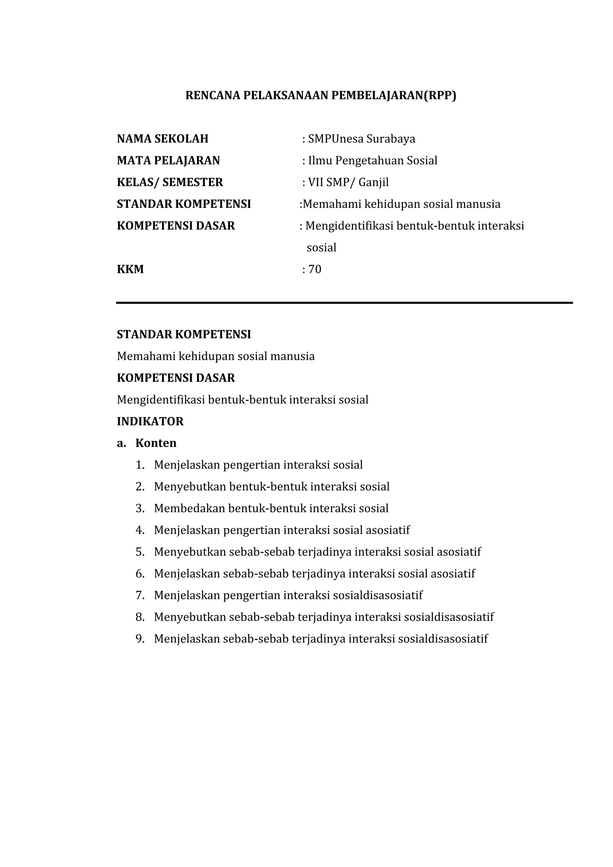 Contoh RPP SMP | DOCX