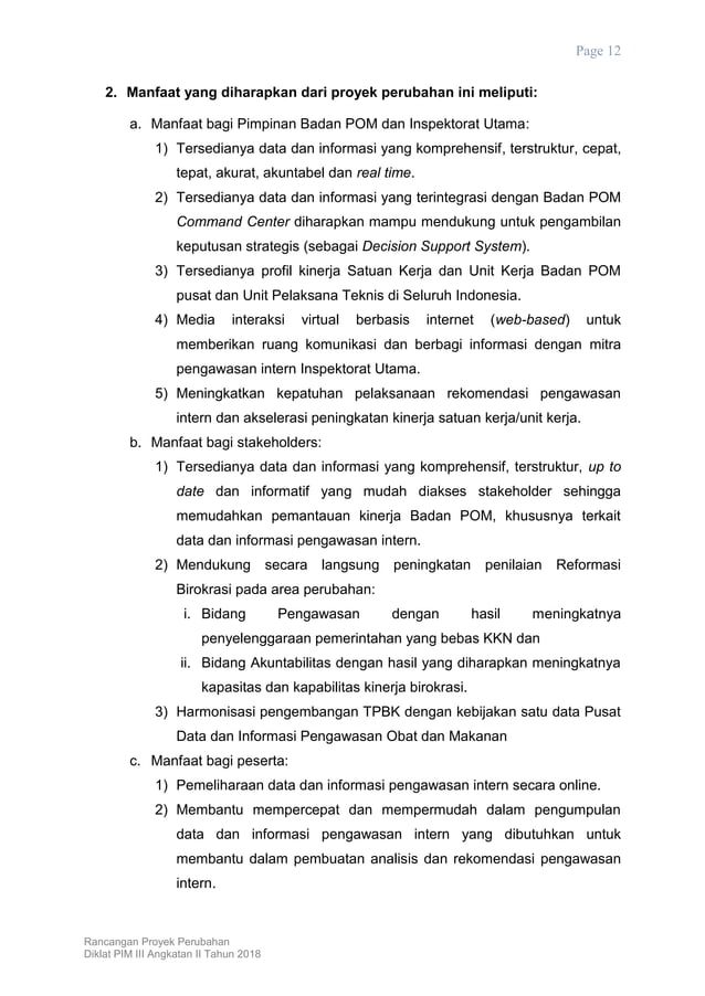 Rancangan Proyek Perubahan Diklat PIM III | PDF