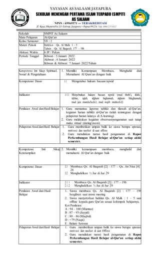 Rpp al qur'an kls 7 pekan 1 januari | DOCX