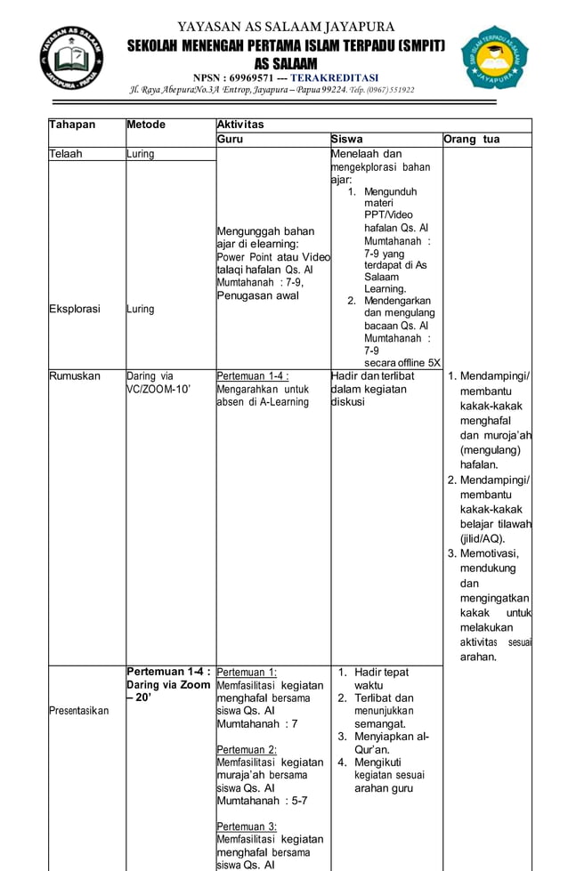 Rpp al qur'an kls 9 (pekan 4) | DOCX
