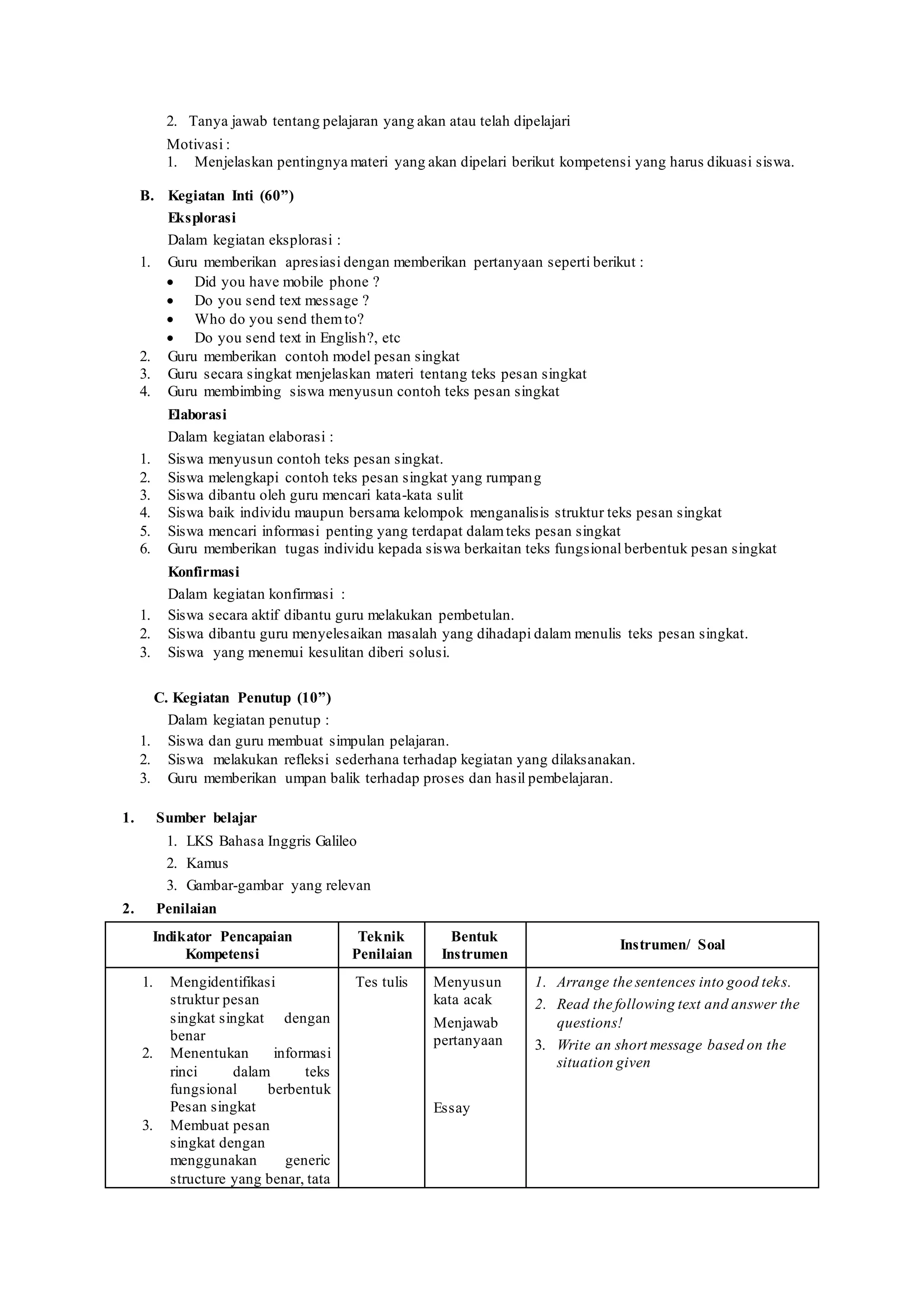 RPP Bahasa Inggris SMP | PDF