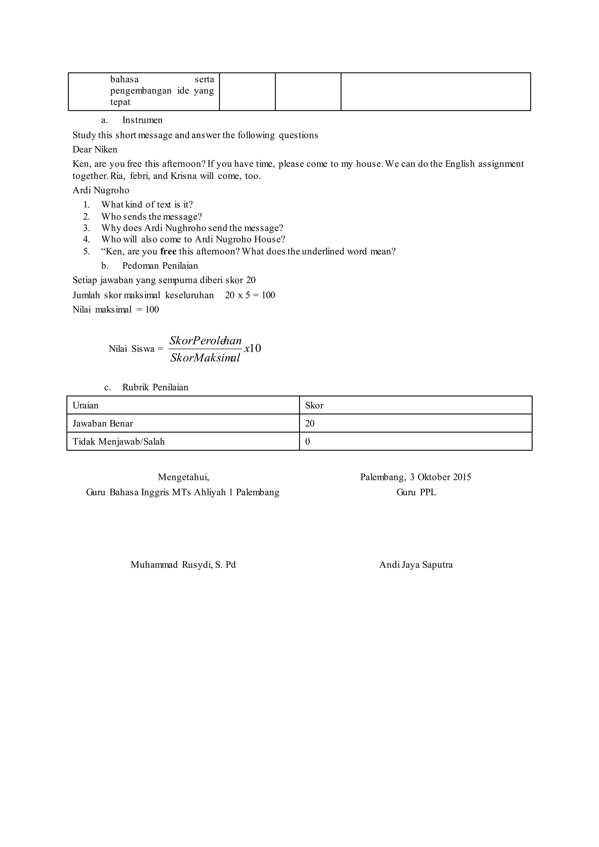 RPP Bahasa Inggris SMP | PDF