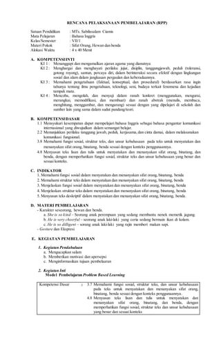 Rpp b. inggris kls 7 model pbl | DOCX