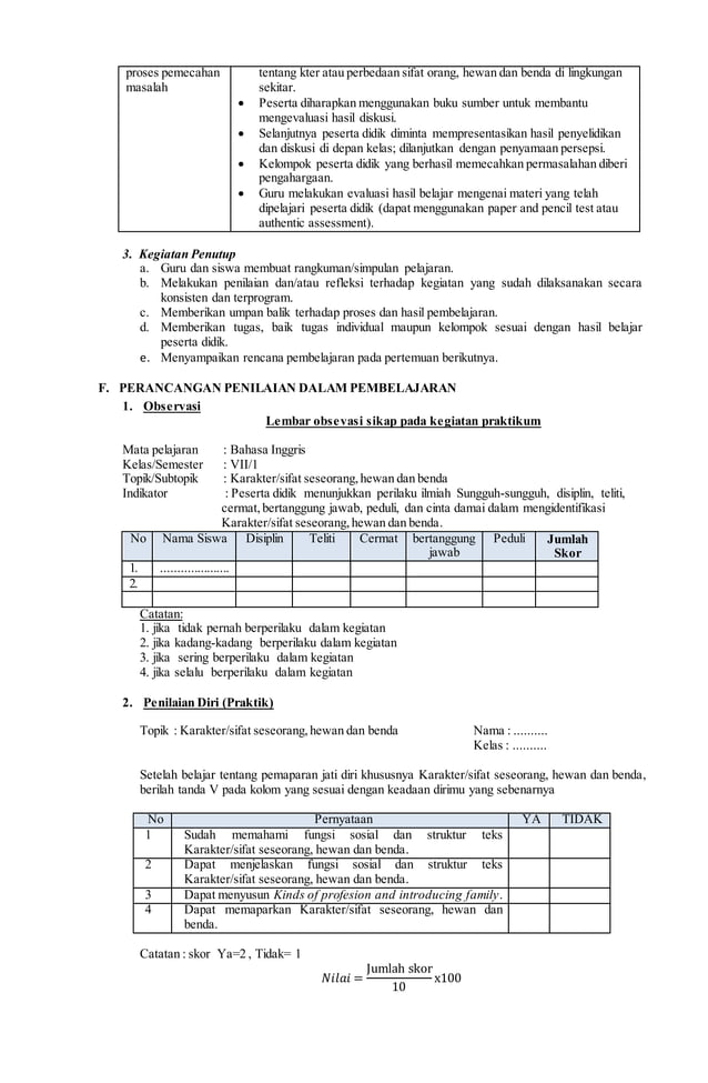 Rpp b. inggris kls 7 model pbl | DOCX