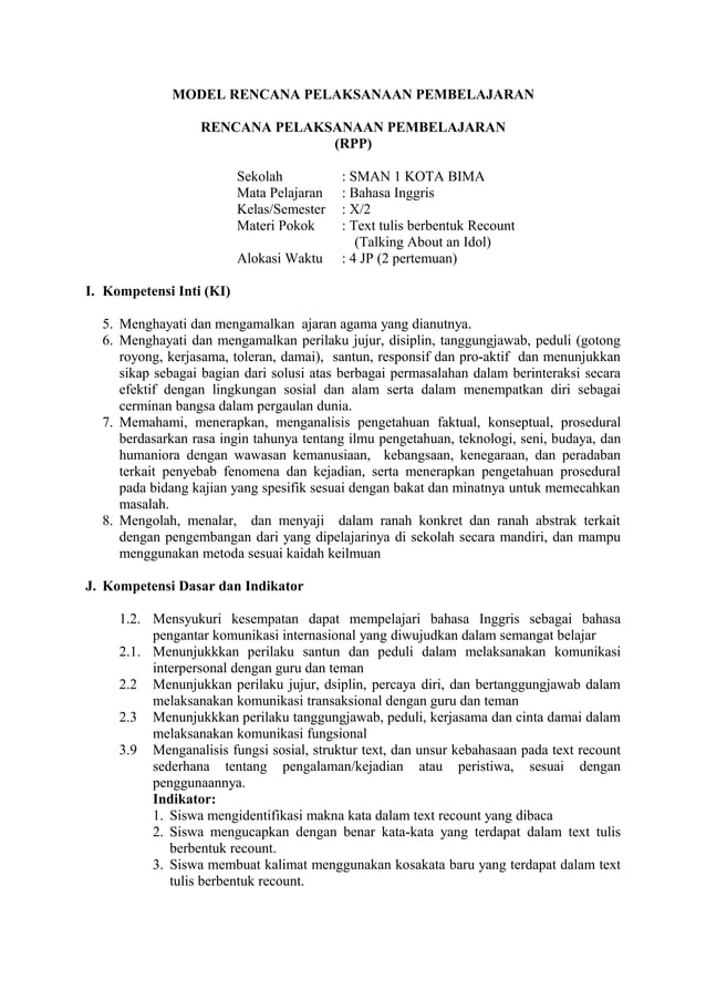 Rpp b. inggris sma smt 2 kelas x | DOC