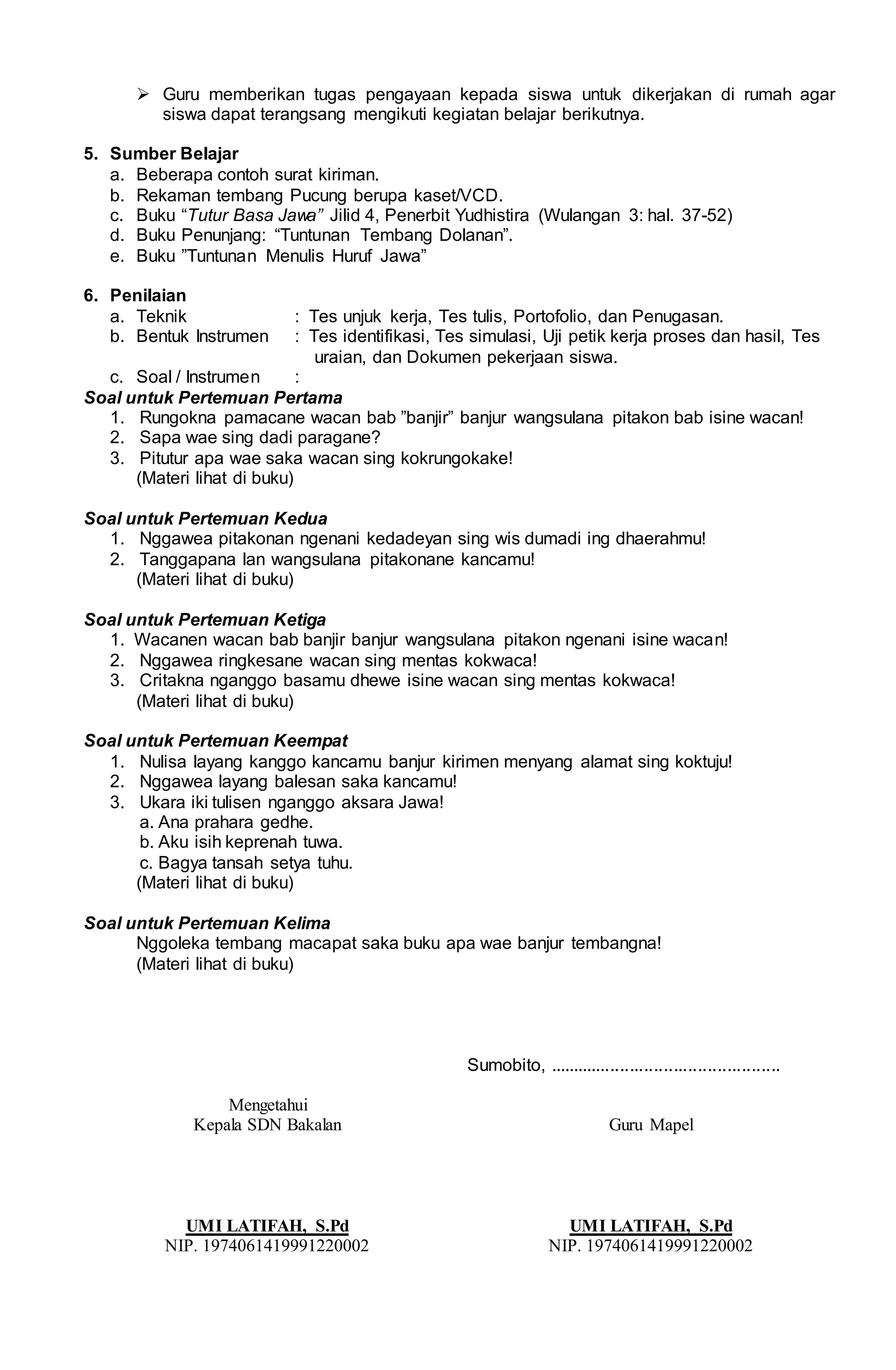 Rpp b. jawa kelas 4 | PDF