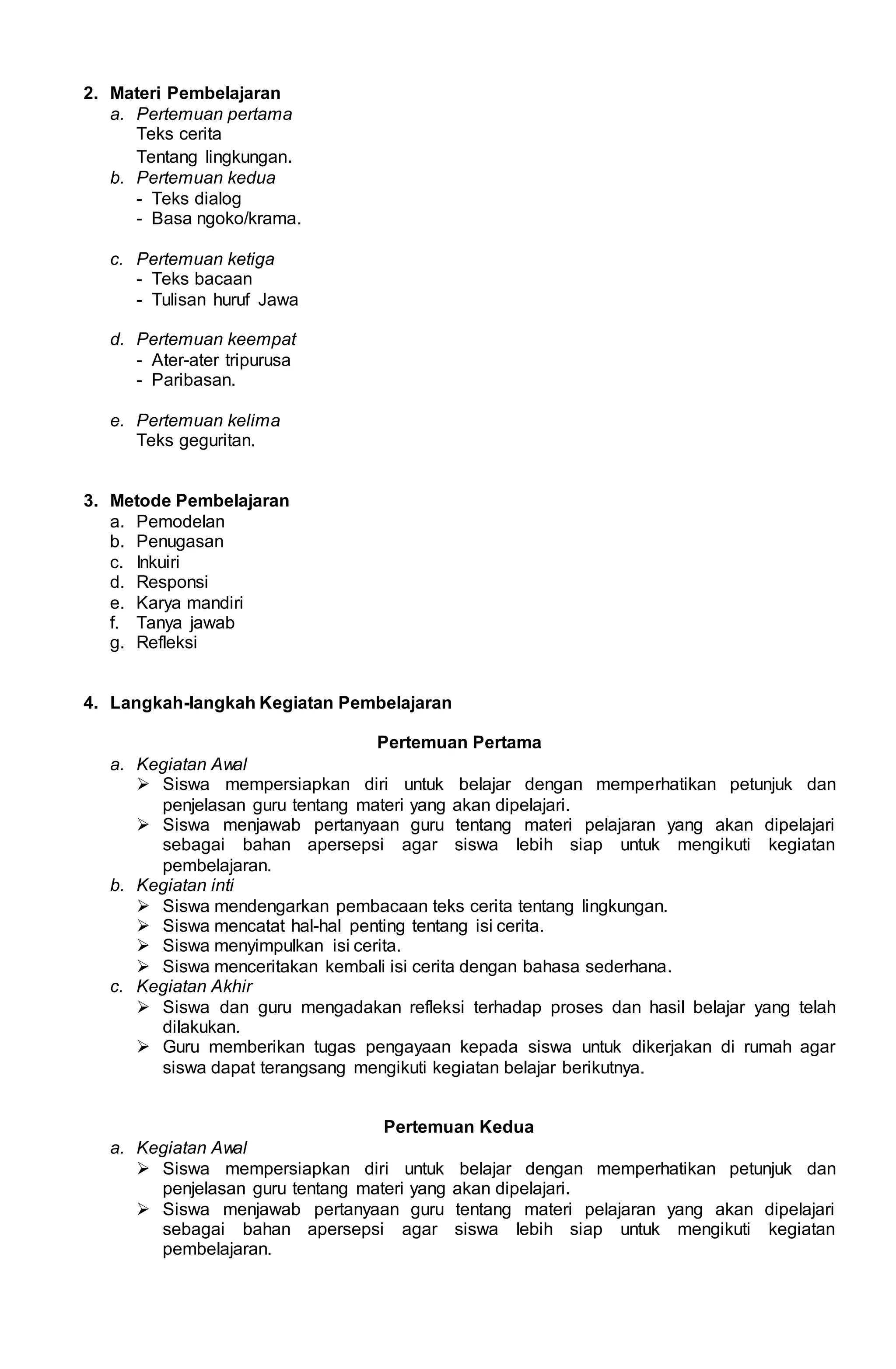 Rpp b. jawa kelas 4 | PDF