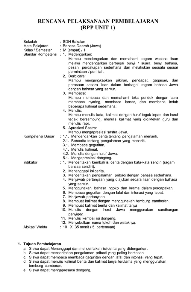Rpp b. jawa kelas 4 | PDF