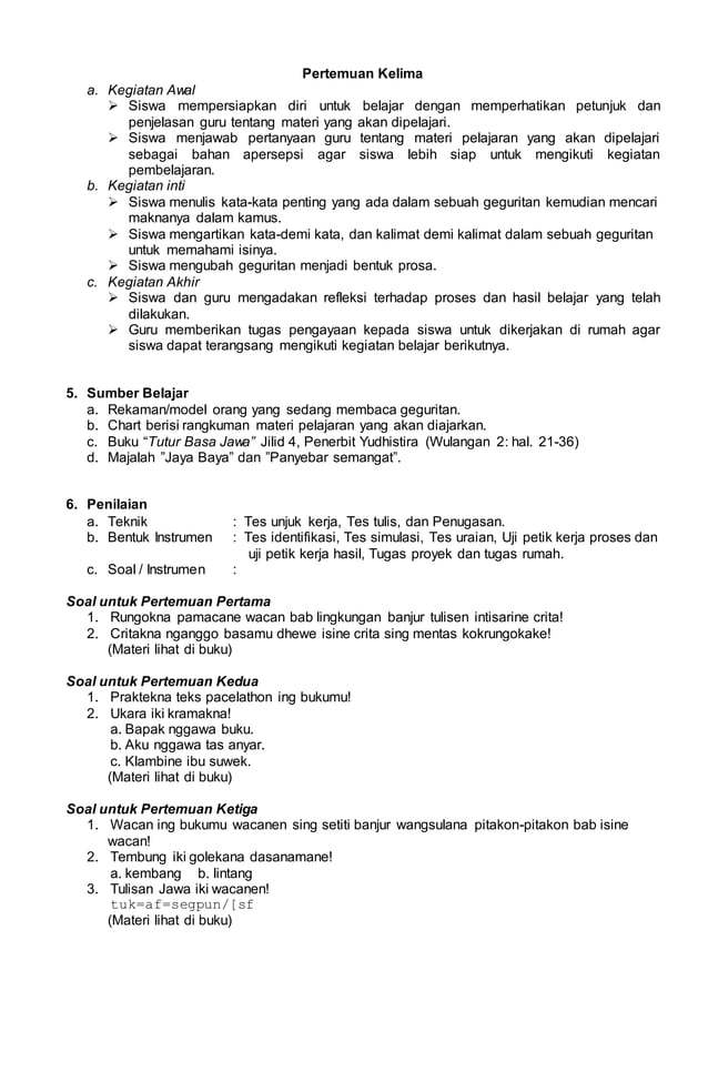 Rpp b. jawa kelas 4 | PDF