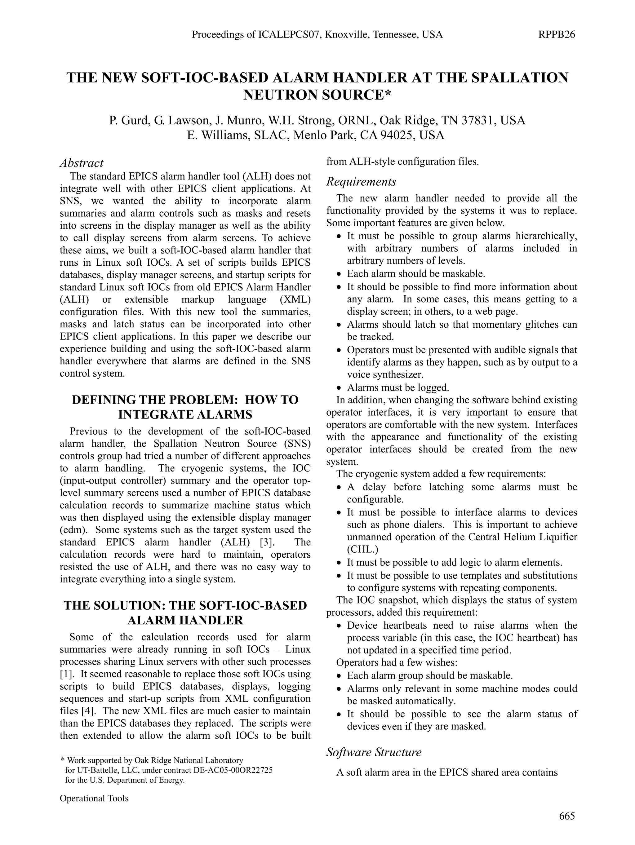 The New Soft-IOC Based alarm handler at the SNS | PDF