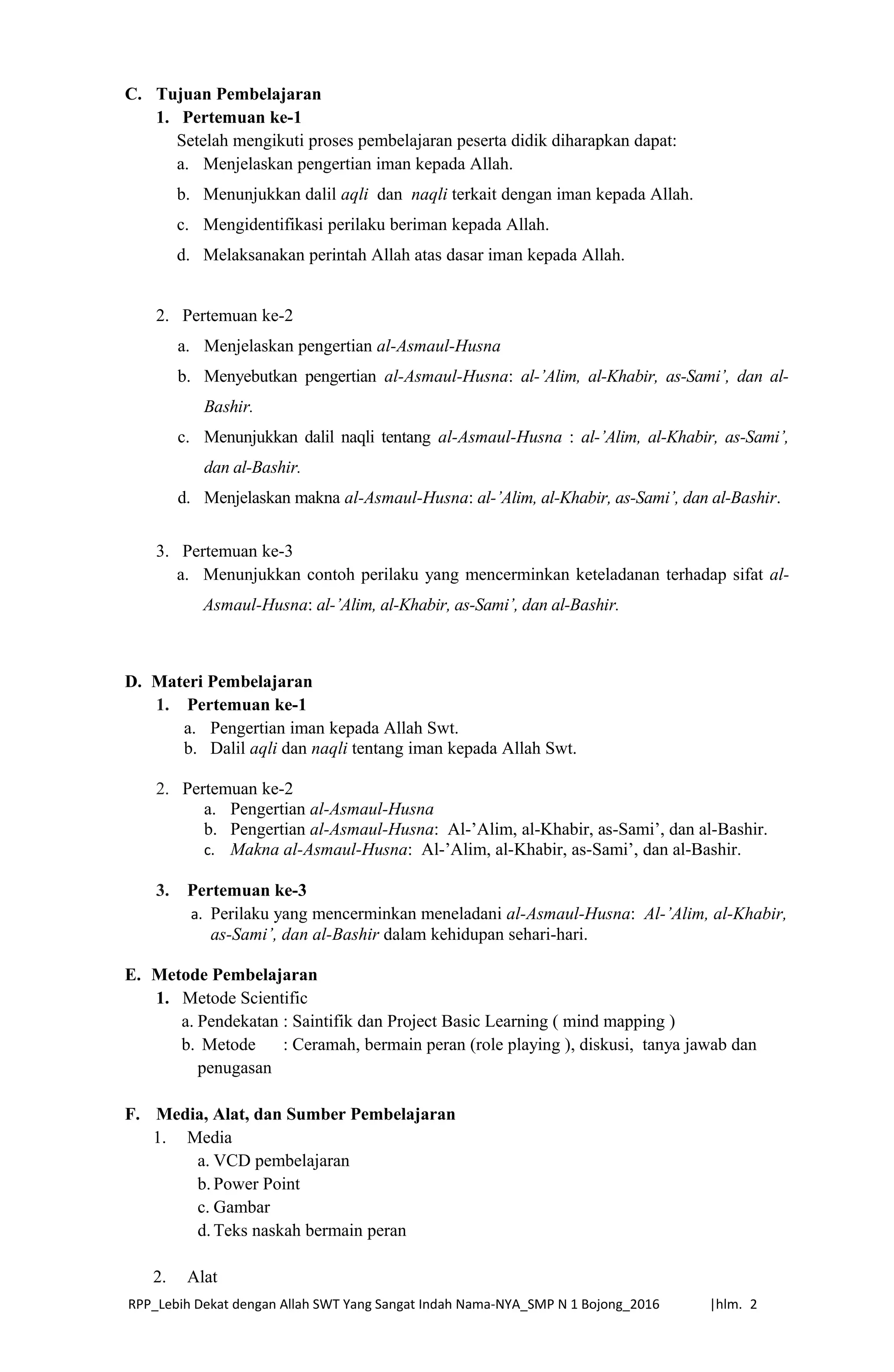 Rpp bab 3 (asmaul husna) | PDF