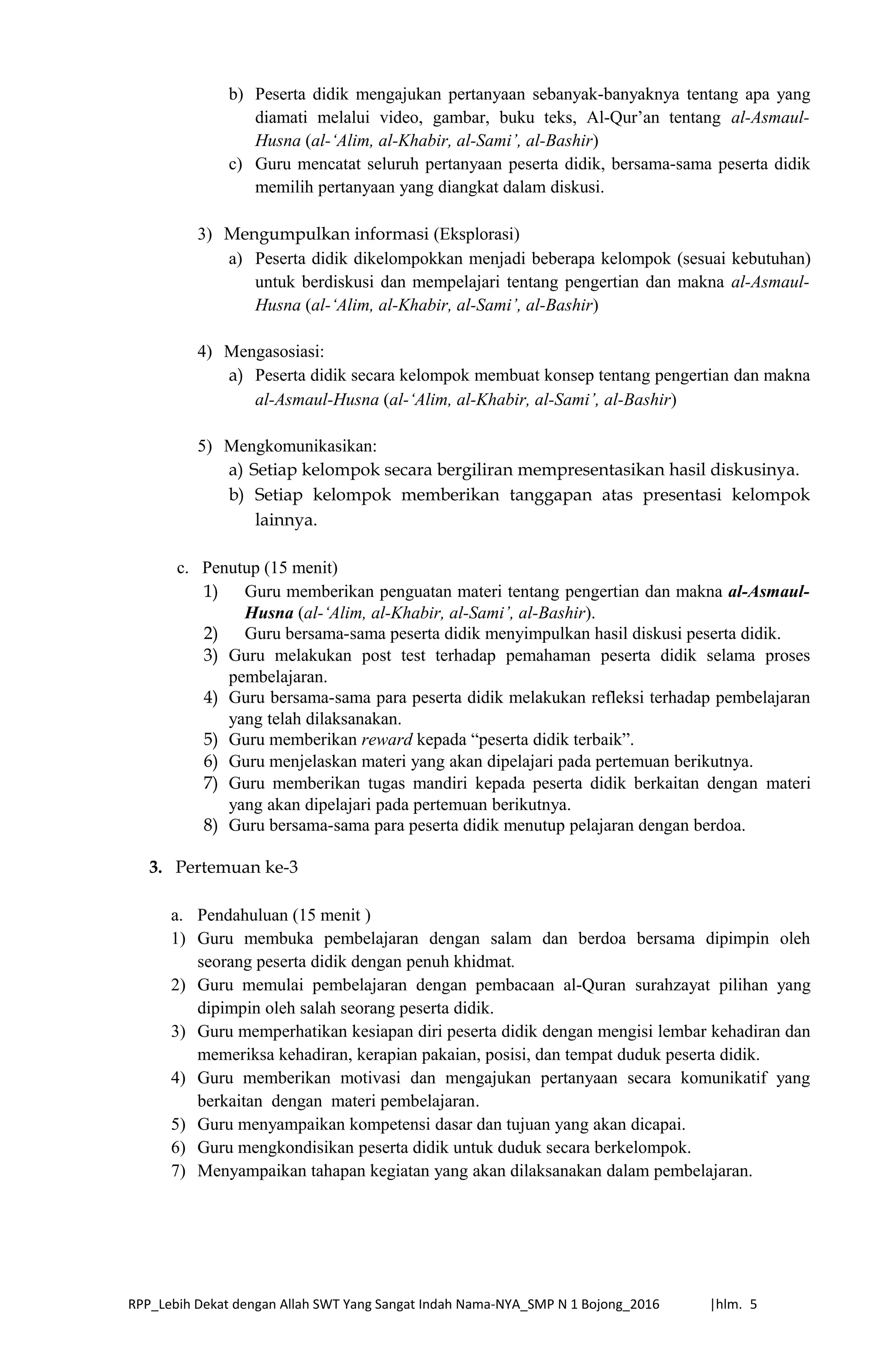 Rpp bab 3 (asmaul husna) | PDF