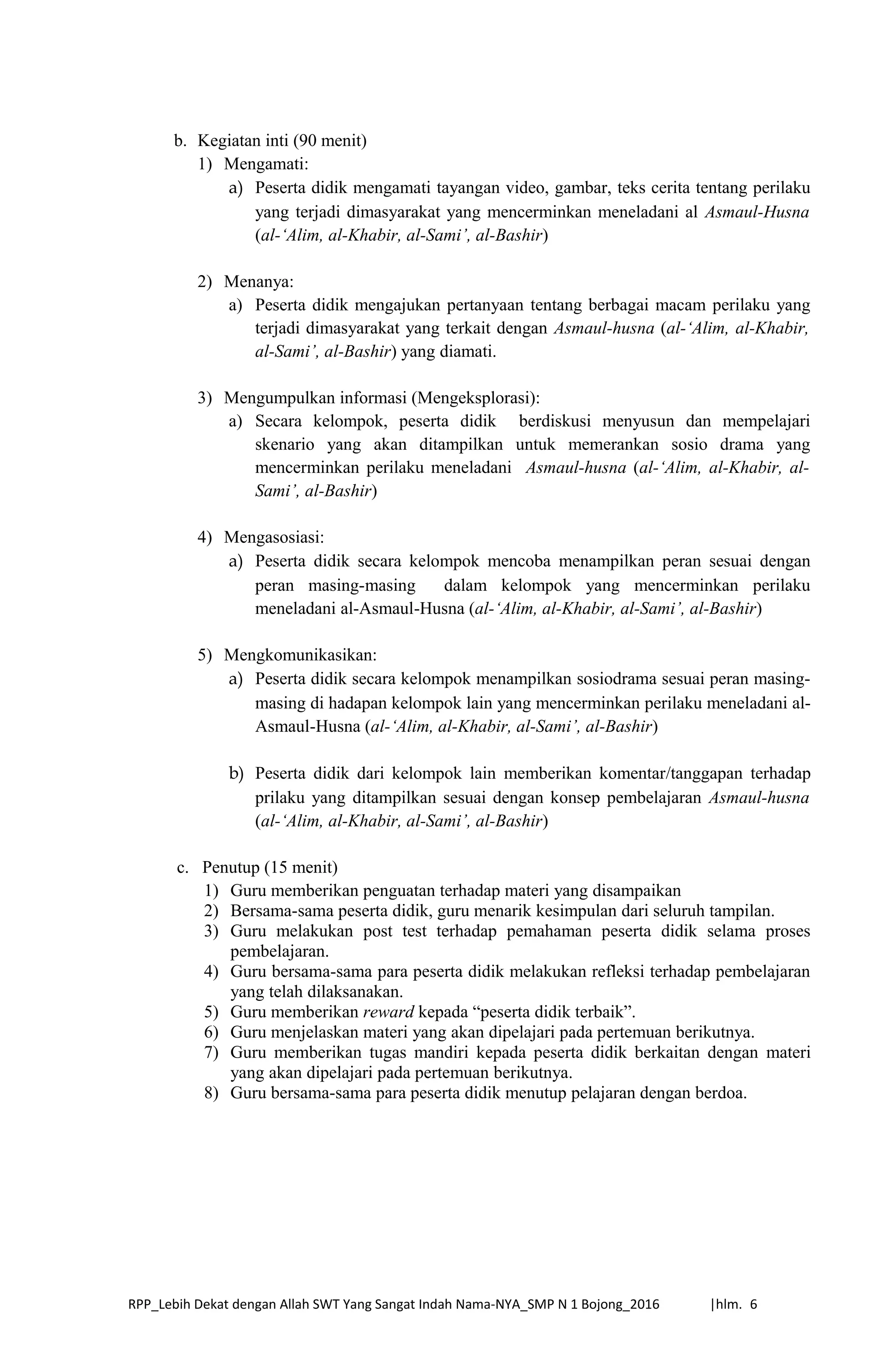 Rpp bab 3 (asmaul husna) | PDF