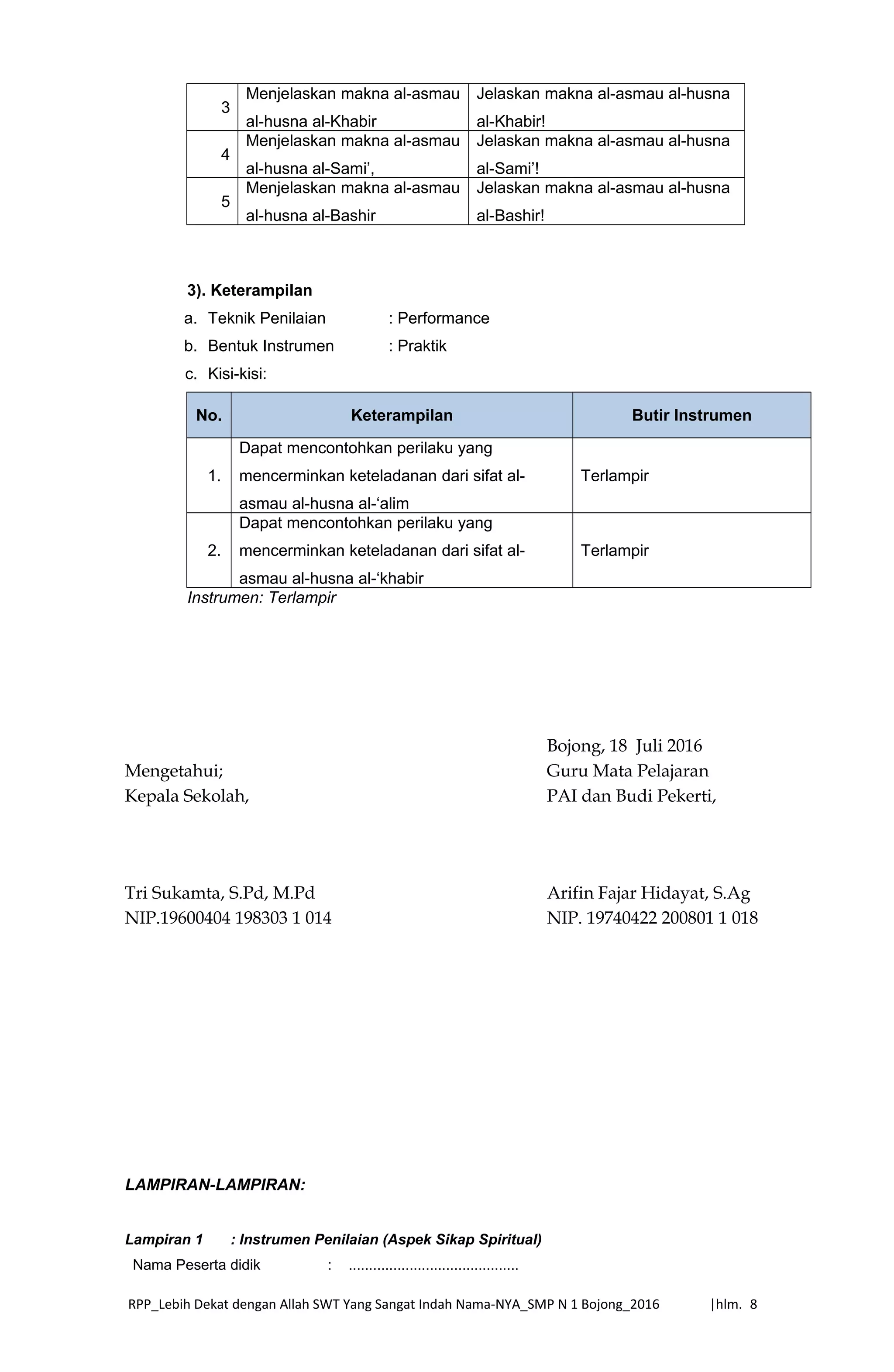 Rpp bab 3 (asmaul husna) | PDF