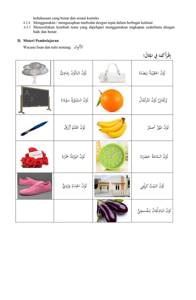 Rpp bahasa arab kelas 7 mengenal warna | PDF
