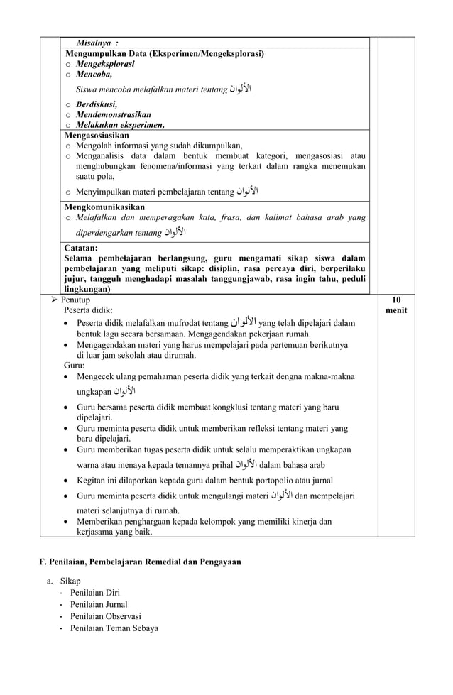 Rpp bahasa arab kelas 7 mengenal warna | PDF