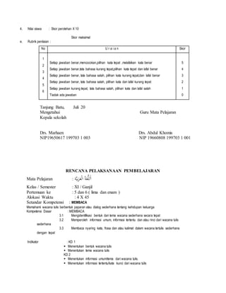 Rpp bahasa arab sma xi | DOCX