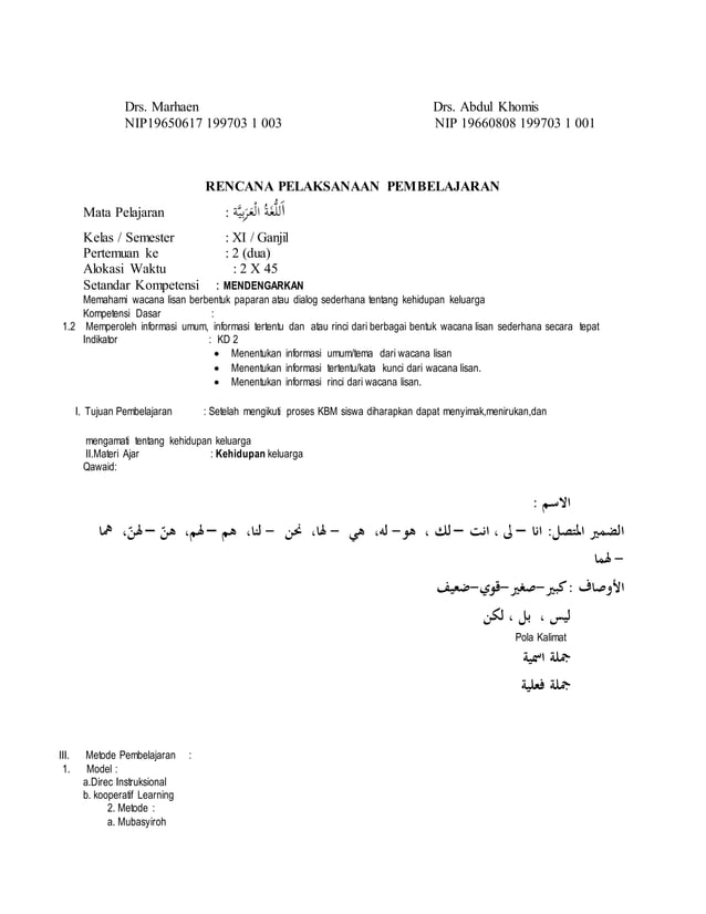 Rpp bahasa arab sma xi | PDF