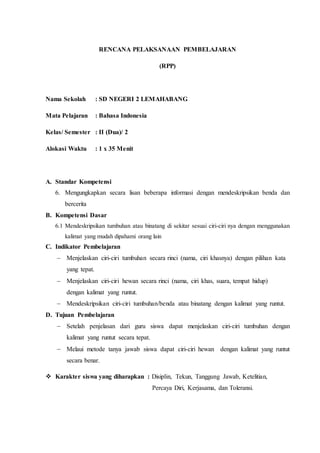 RPP BAHASA INDONESIA | DOCX