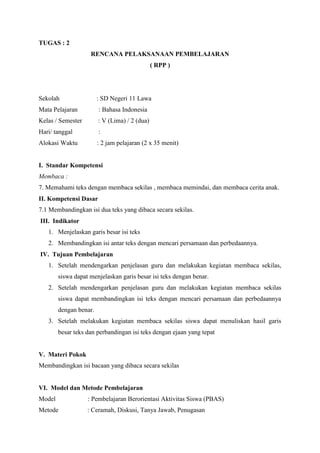 Rpp bahasa indonesia kelas v smster 2 | PDF