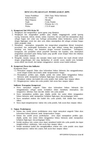 Rpp bahasa indonesia_xi_cerpen | DOCX