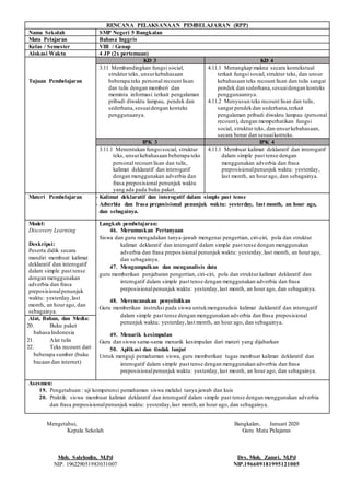 Rpp bahasa inggris kelas 8 semester genap 1 lembar | DOCX