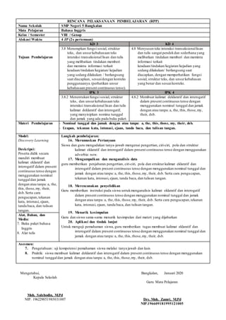 Rpp bahasa inggris kelas 8 semester genap 1 lembar | DOCX