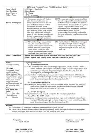 Rpp bahasa inggris kelas 8 semester genap 1 lembar | DOCX