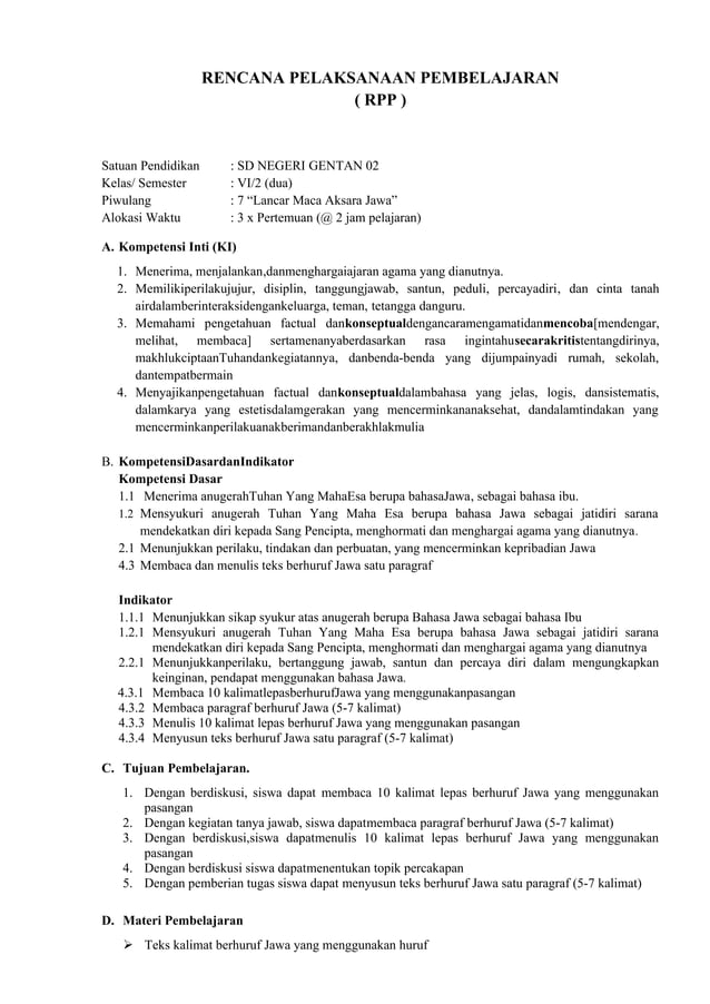 Rencana Pelaksanaan Pembelajaran BAHASA JAWA TEMA 7 SIIPP.docx
