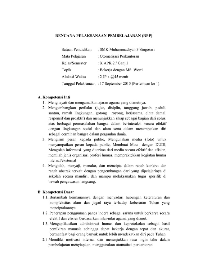 Rpp bekerja dengan ms word | DOC