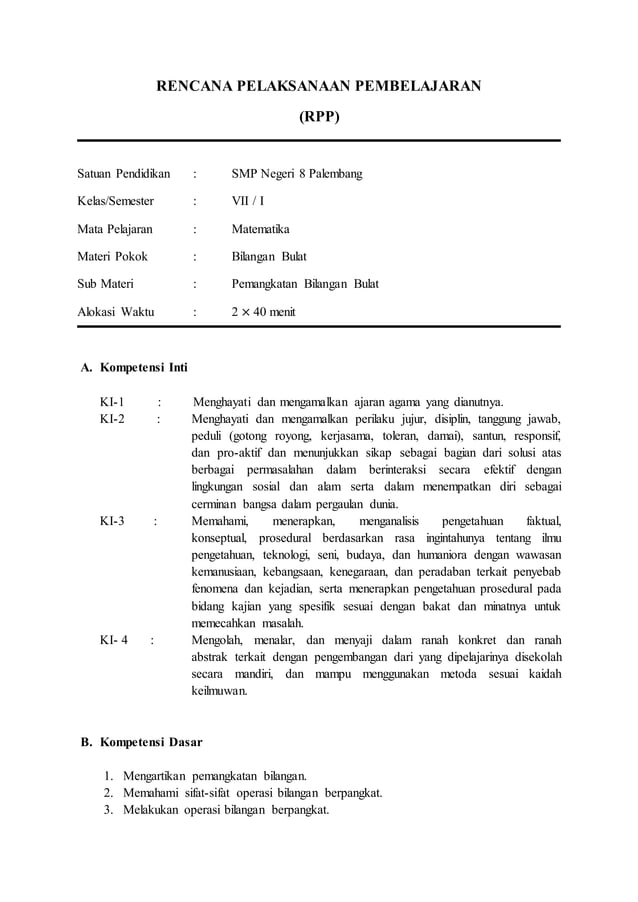 RPP bilangan bulat | DOCX
