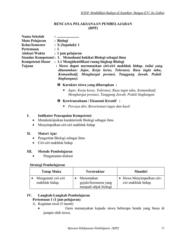 rpp biologi sma ktsp semua kelas | DOC