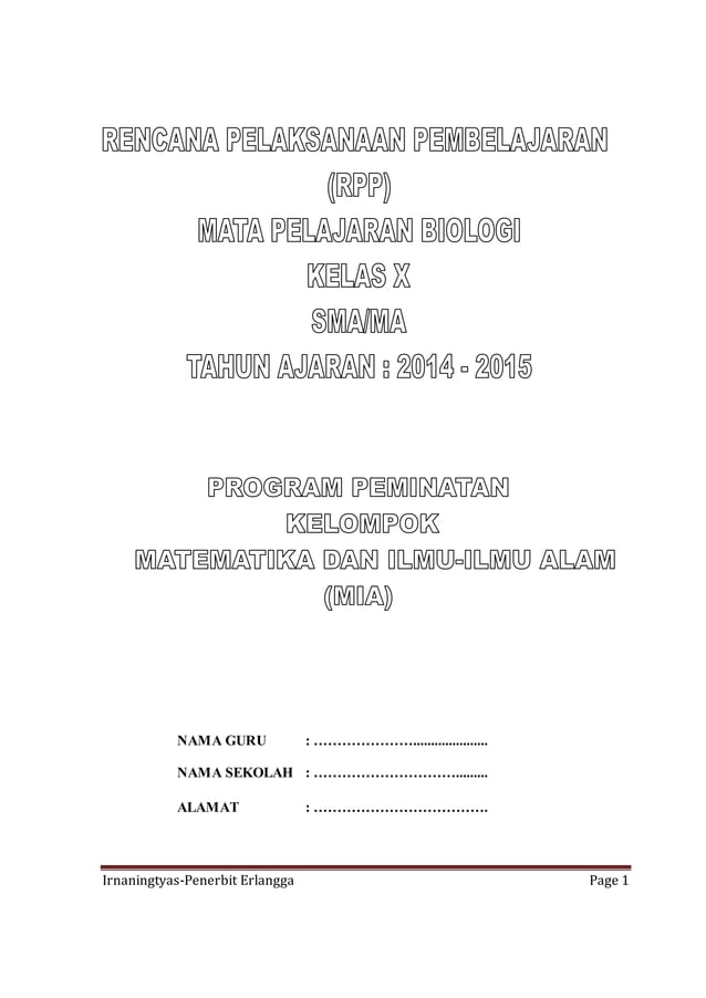 Rpp biologi sma ma kelas x jilid 1 | PDF