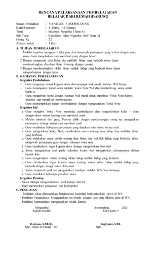 Rpp daring kelas 4 tema 6 | PDF