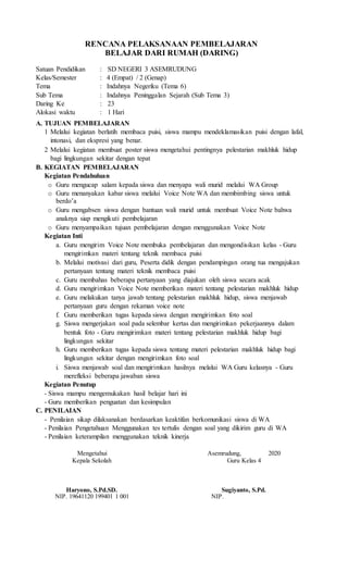 Rpp daring kelas 4 tema 6 | PDF