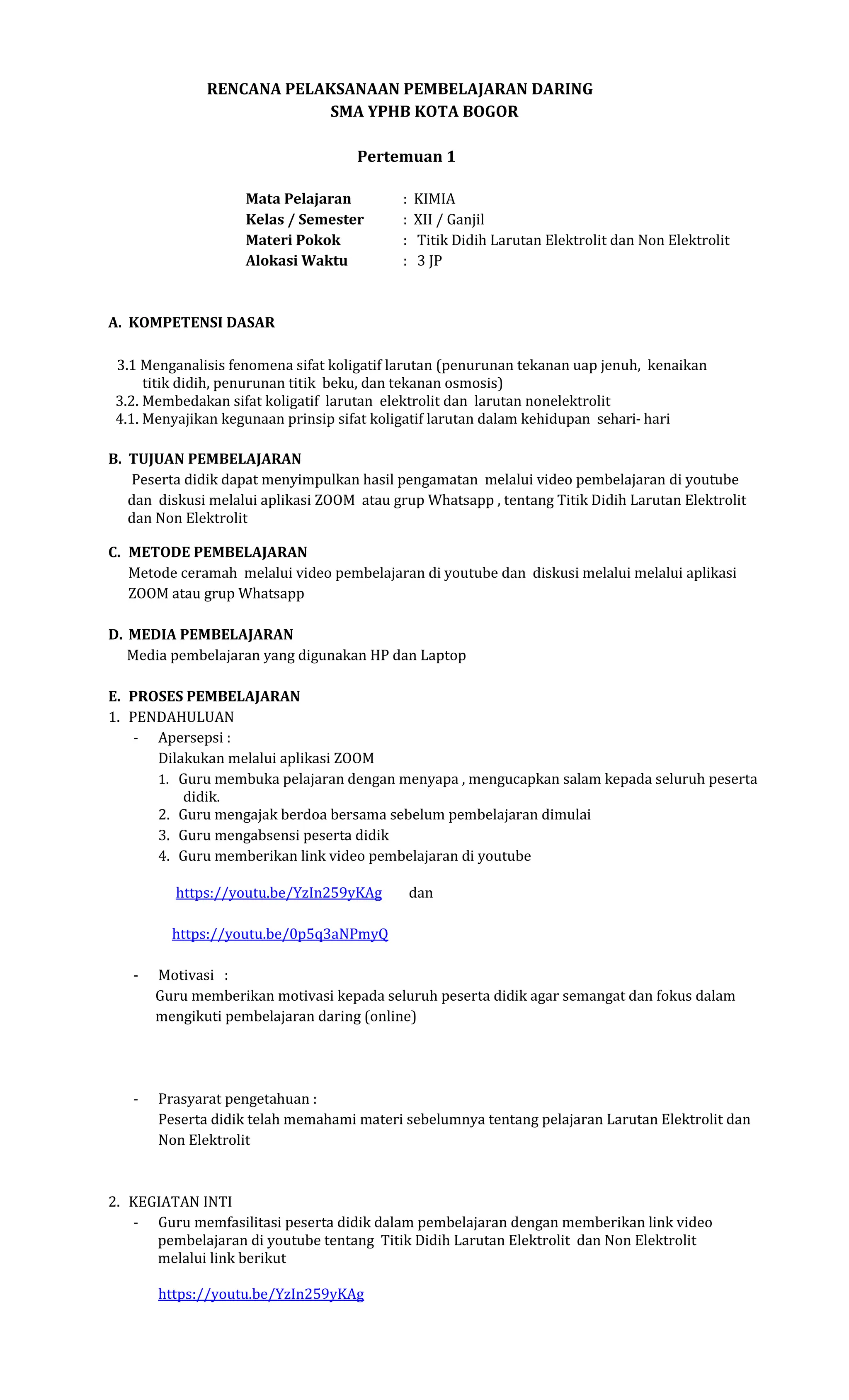 RPP DARING KELAS XII MATA PELAJARAN KIMIAoc | DOC