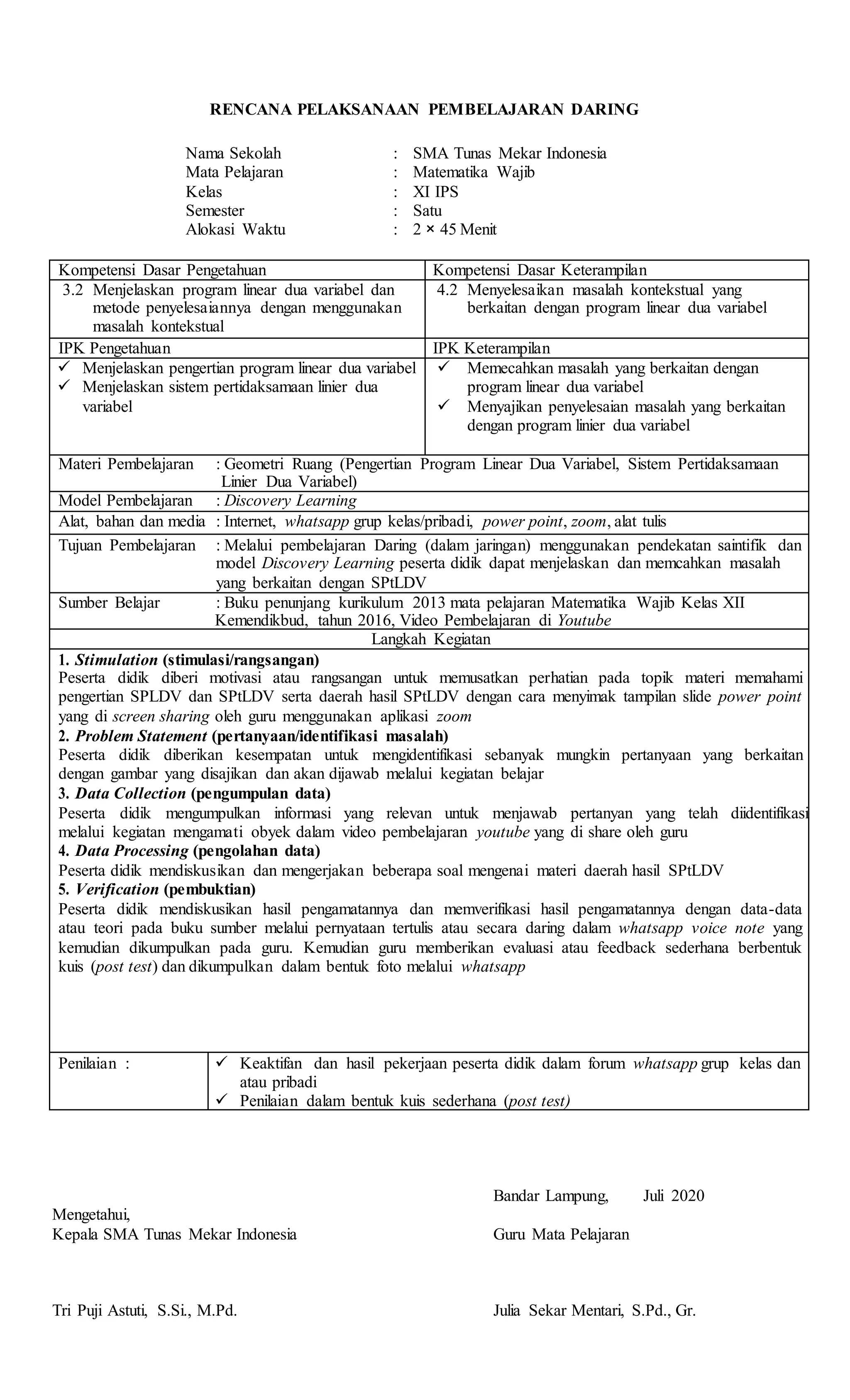 RPP Daring Program Linear P1 | DOCX