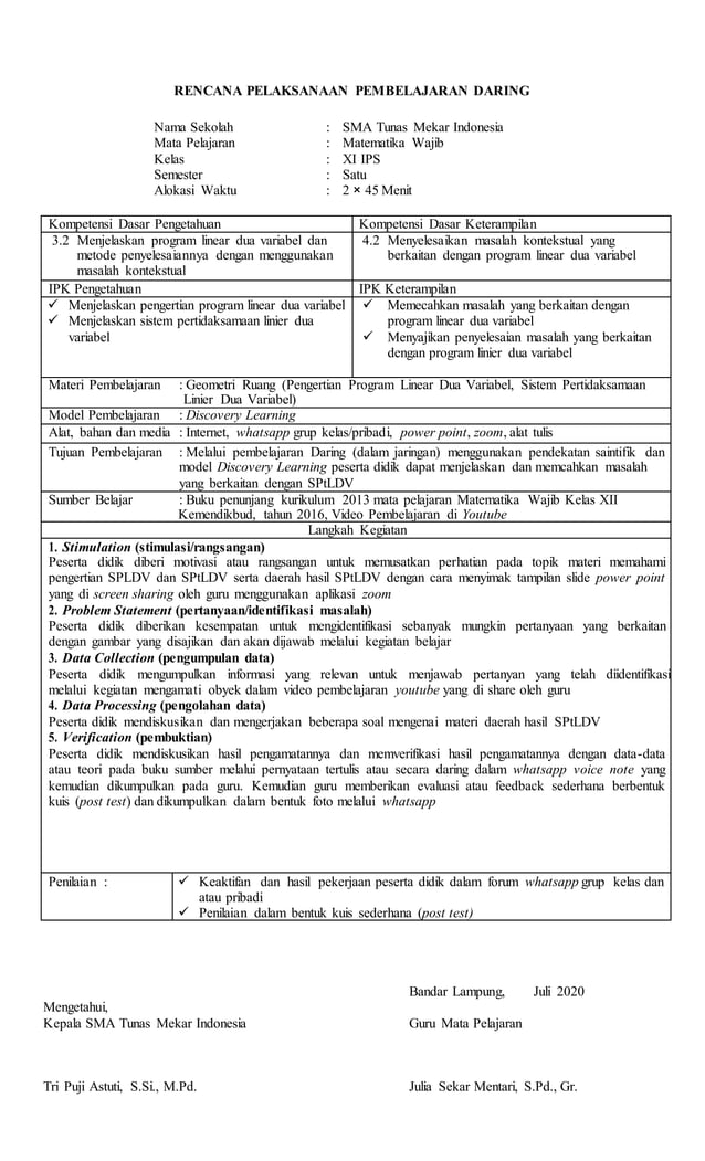 RPP Daring Program Linear P1 | DOCX