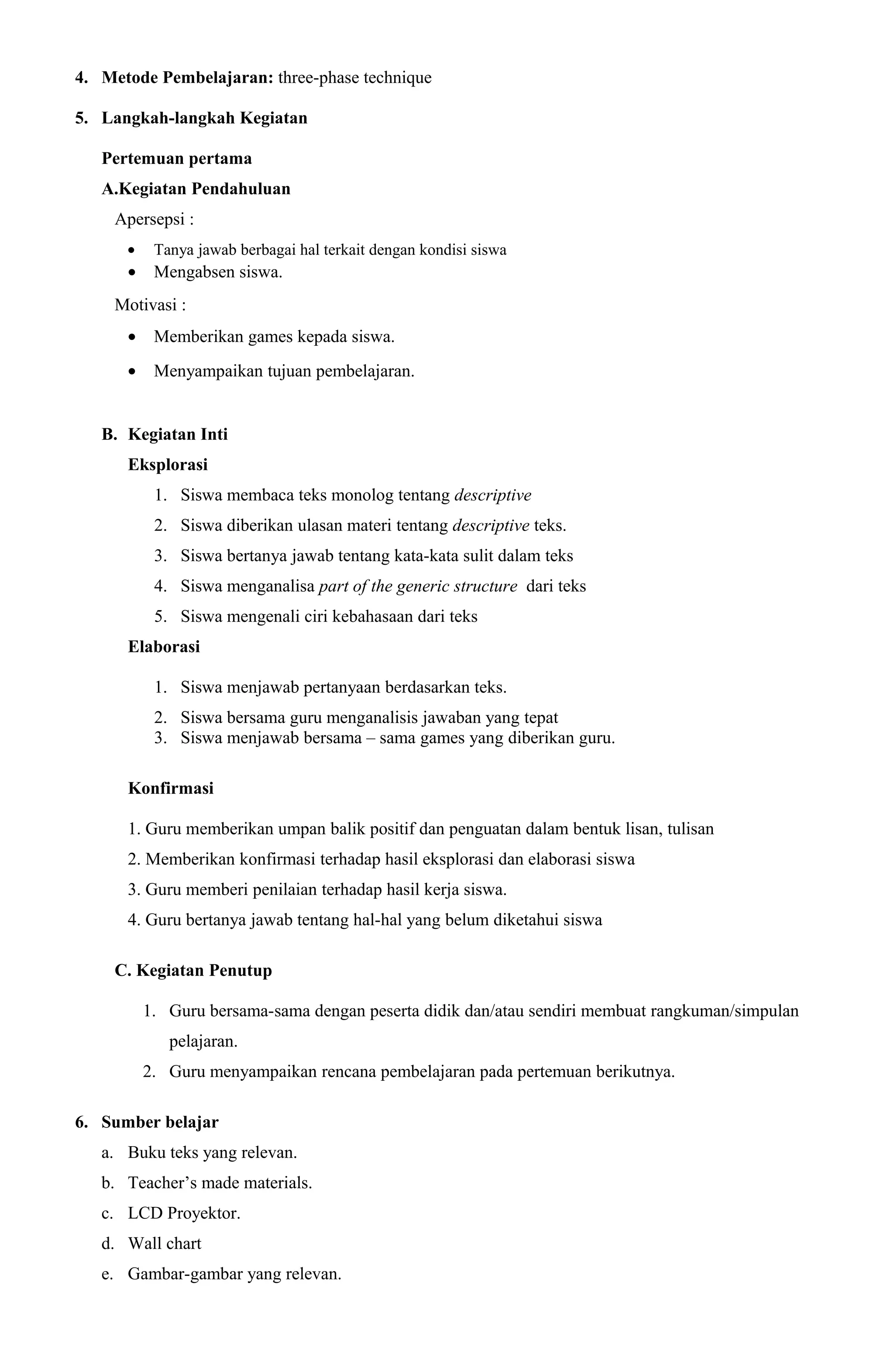 Rpp descriptive text kelas 8 | DOC