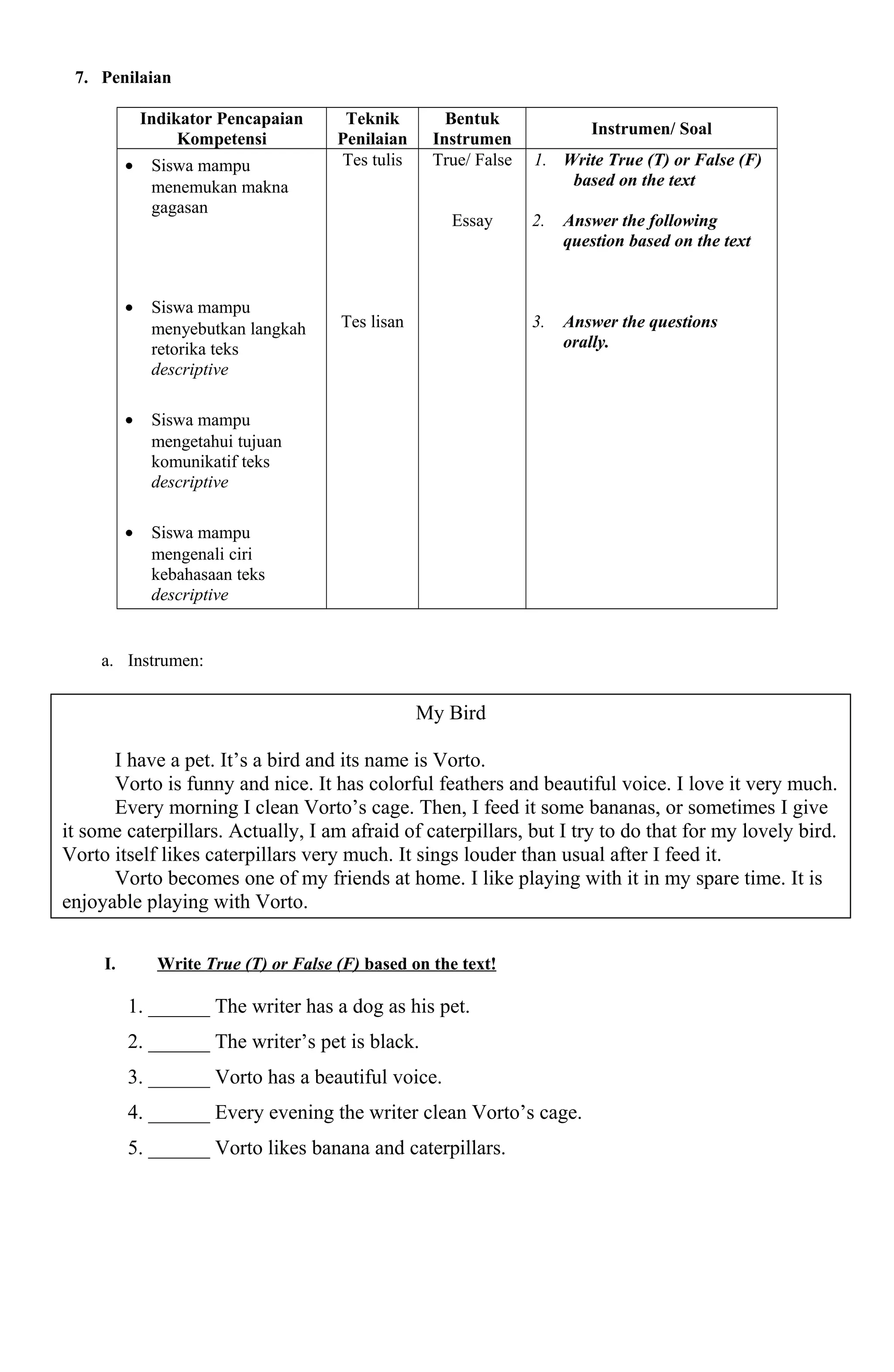 Rpp descriptive text kelas 8 | DOC