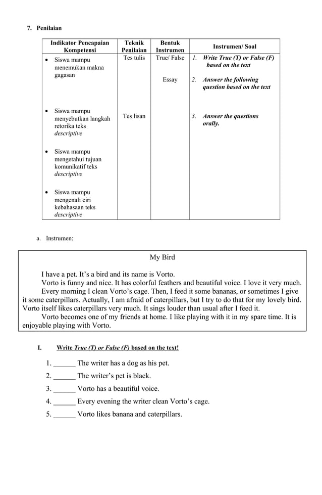 Rpp descriptive text kelas 8