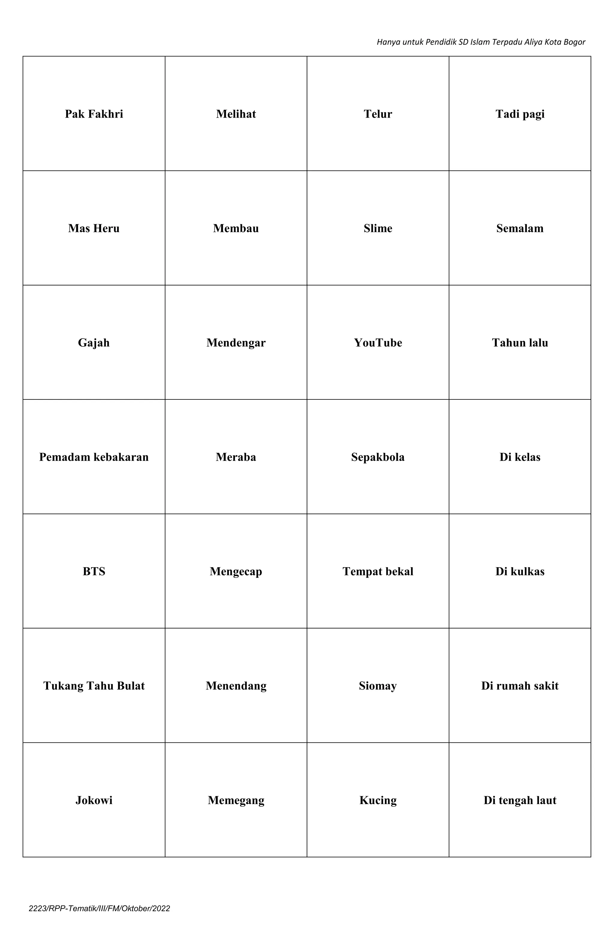 RPP Bahasa Indonesia Kelas 3 SD Materi Kalimat SPOK | PDF