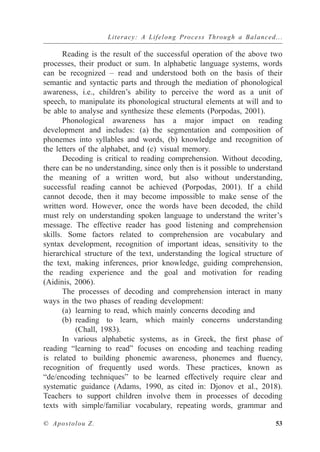 Literacy: A Lifelong Process Through a Balanced Literacy Approach | PDF