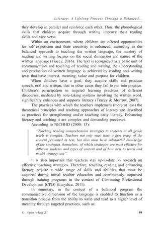 Literacy: A Lifelong Process Through a Balanced Literacy Approach | PDF