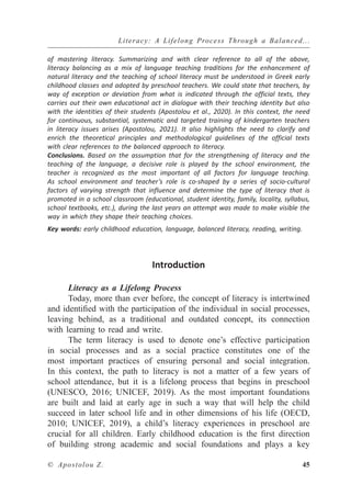 Literacy: A Lifelong Process Through a Balanced Literacy Approach | PDF