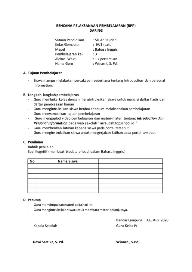 Rpp english kls 4 p.3 | DOCX