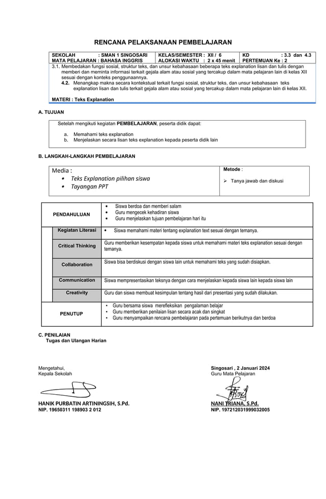 RPP materi EXPLANATION text kelas XII.docx