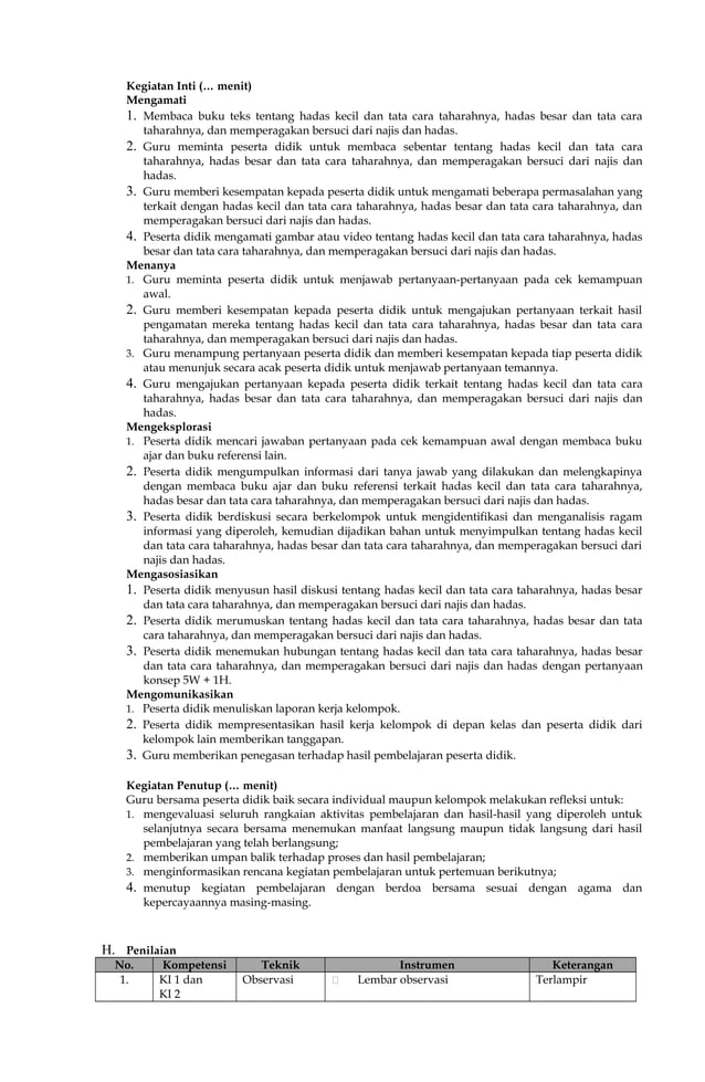 Rpp tata cara tayamum | RTF